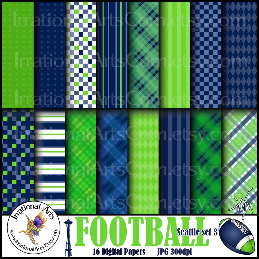 Seattle Football Set 3 Digital Scrapbooking Papers - 16 Jpg Files ...