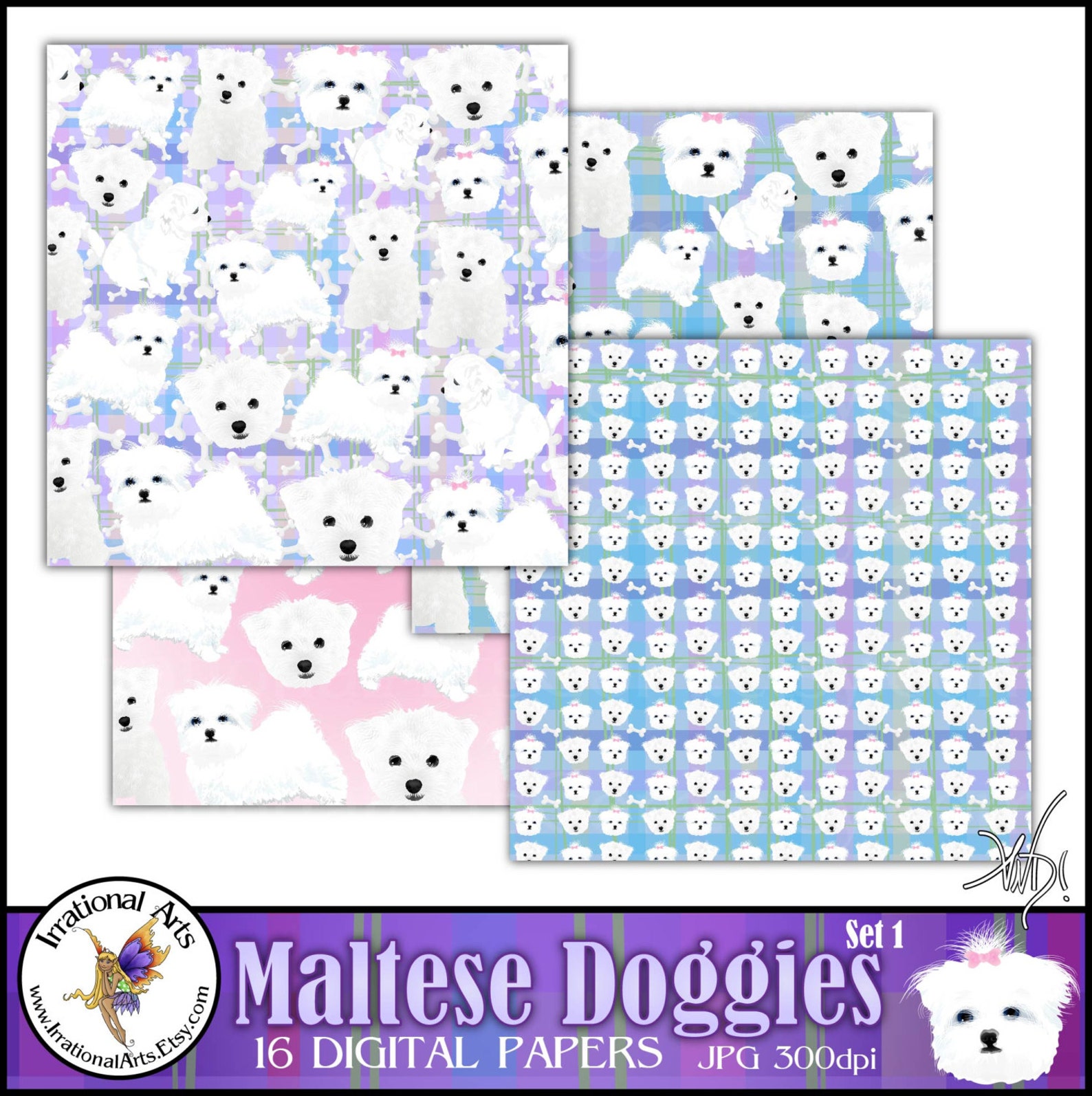 Maltese Doggies Set 1 Digital Papers With 16 JPG Files With - Etsy