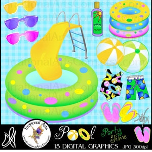 Pool Party Time INSTANT DOWNLOAD Clipart Graphics Set With 15 Items All ...