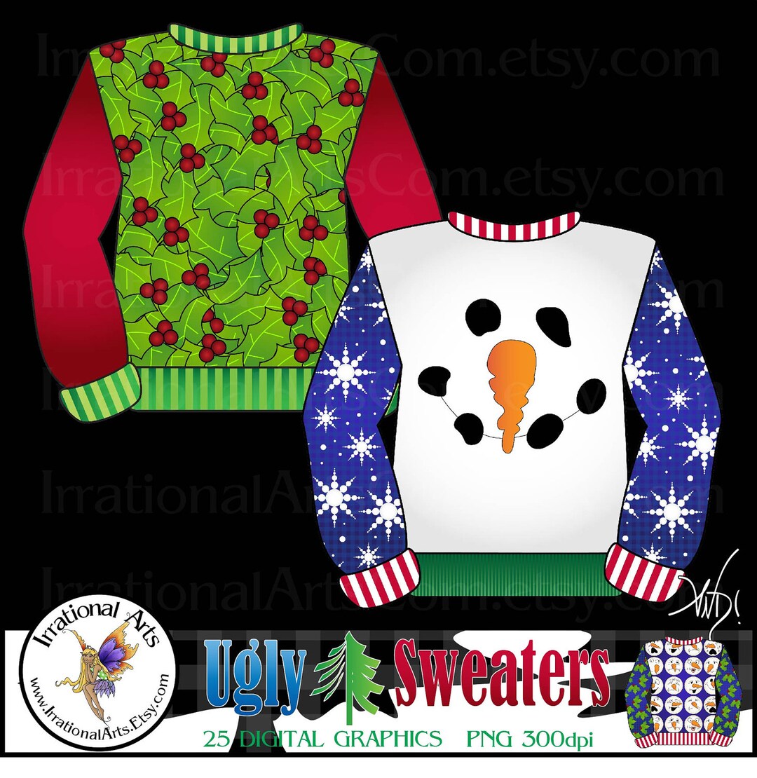Ugly Christmas Sweaters Set 1 With 25 PNG Digital Graphics Rudolph ...