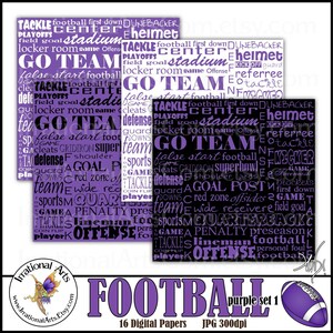 INSTANT DOWNLOAD Football Purple Set 1 Digital Scrapbooking 16 Jpg ...