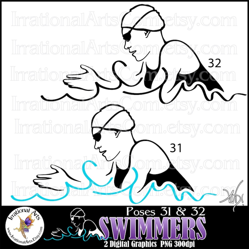Swimmer Silhouettes Set 10 Backstroke - With 2 PNG Clipart Graphics ...
