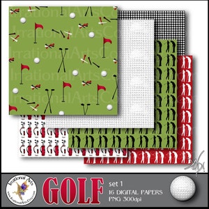 GOLF Papers Set 1 Red & Green - With 16 JPG Digital Paper Files - Golf ...
