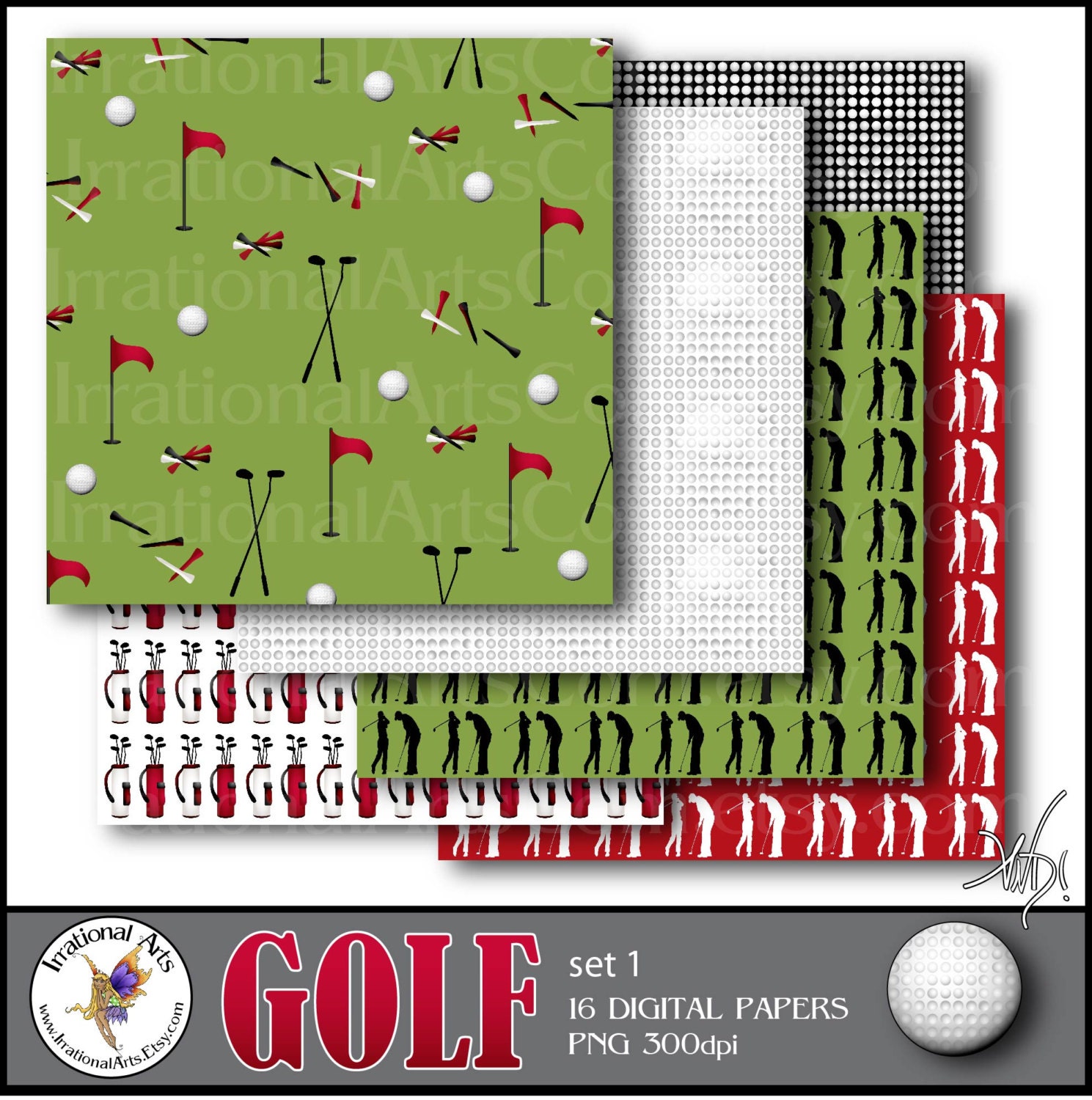 GOLF papers set 1 Red & Green with 16 JPG digital paper | Etsy