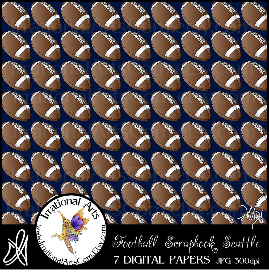 Football Digital Scrapbooking Papers Seattle - With 7 JPG Files 300dpi ...
