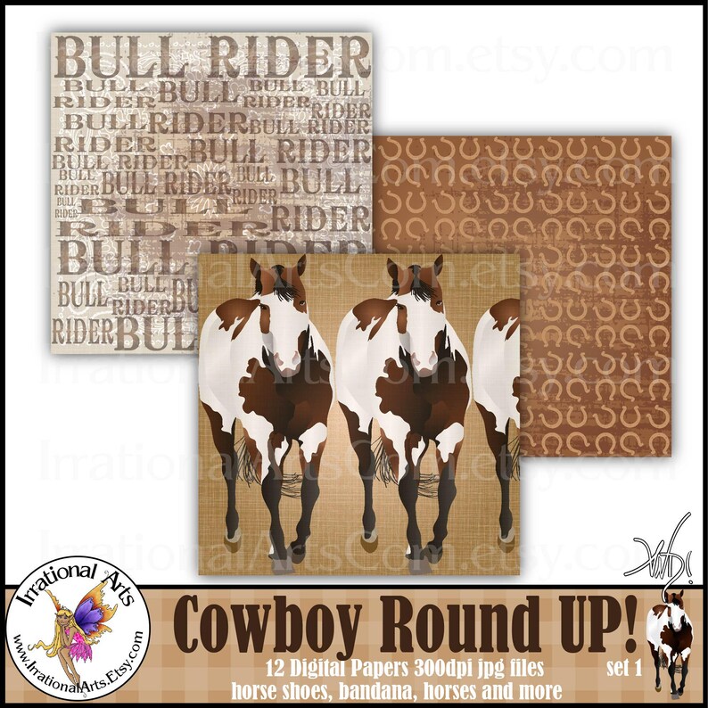 Cowboy Round Up Set 1 With 12 Digital Papers 300dpi JPG - Etsy