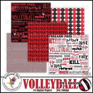 Volleyball Red and Black and White Digital Paper - With 18 Jpg Files of ...