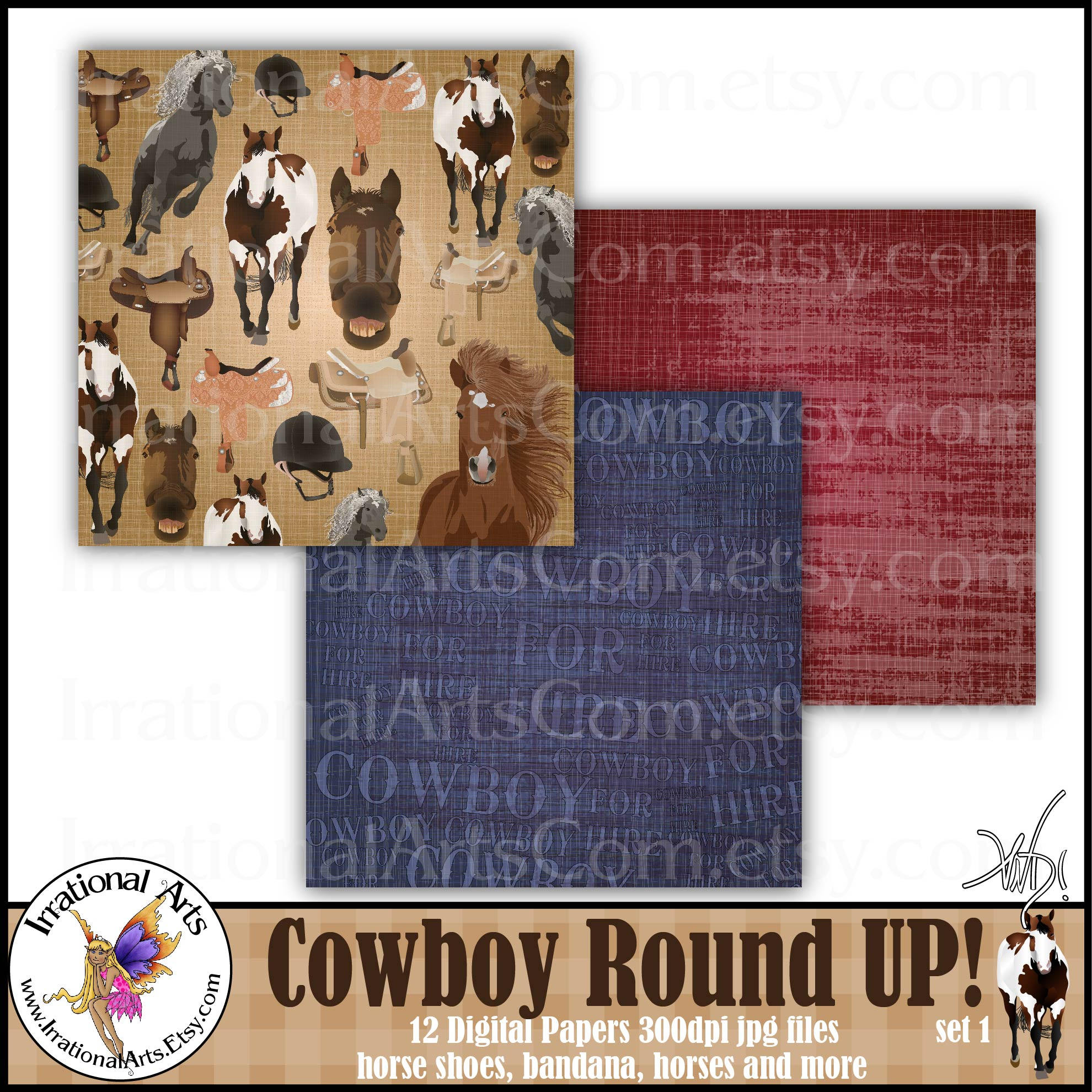 Cowboy Round Up set 1 with 12 digital papers 300dpi JPG | Etsy