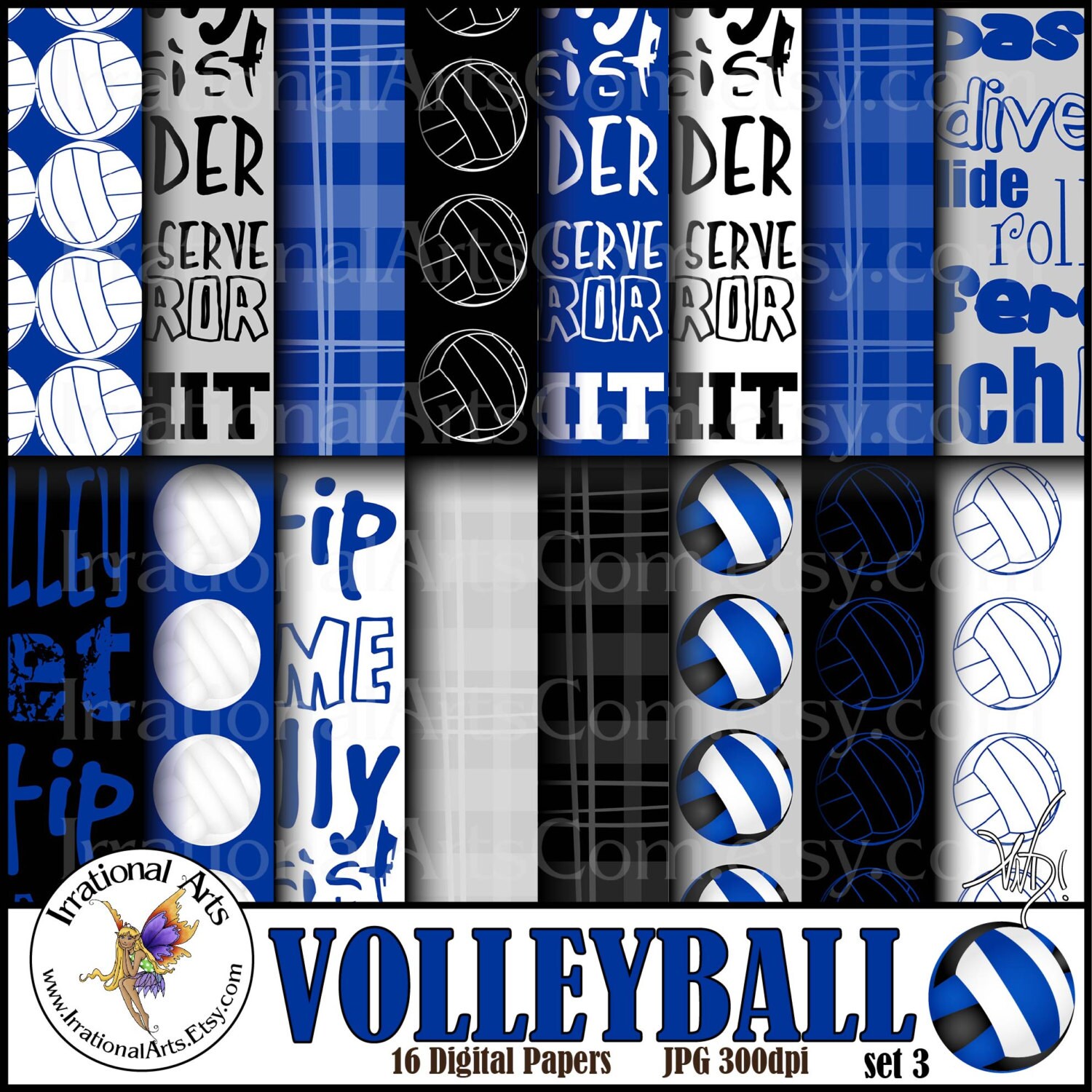 Volleyball Royal Blue and Black Digital Paper 16 jpg files | Etsy