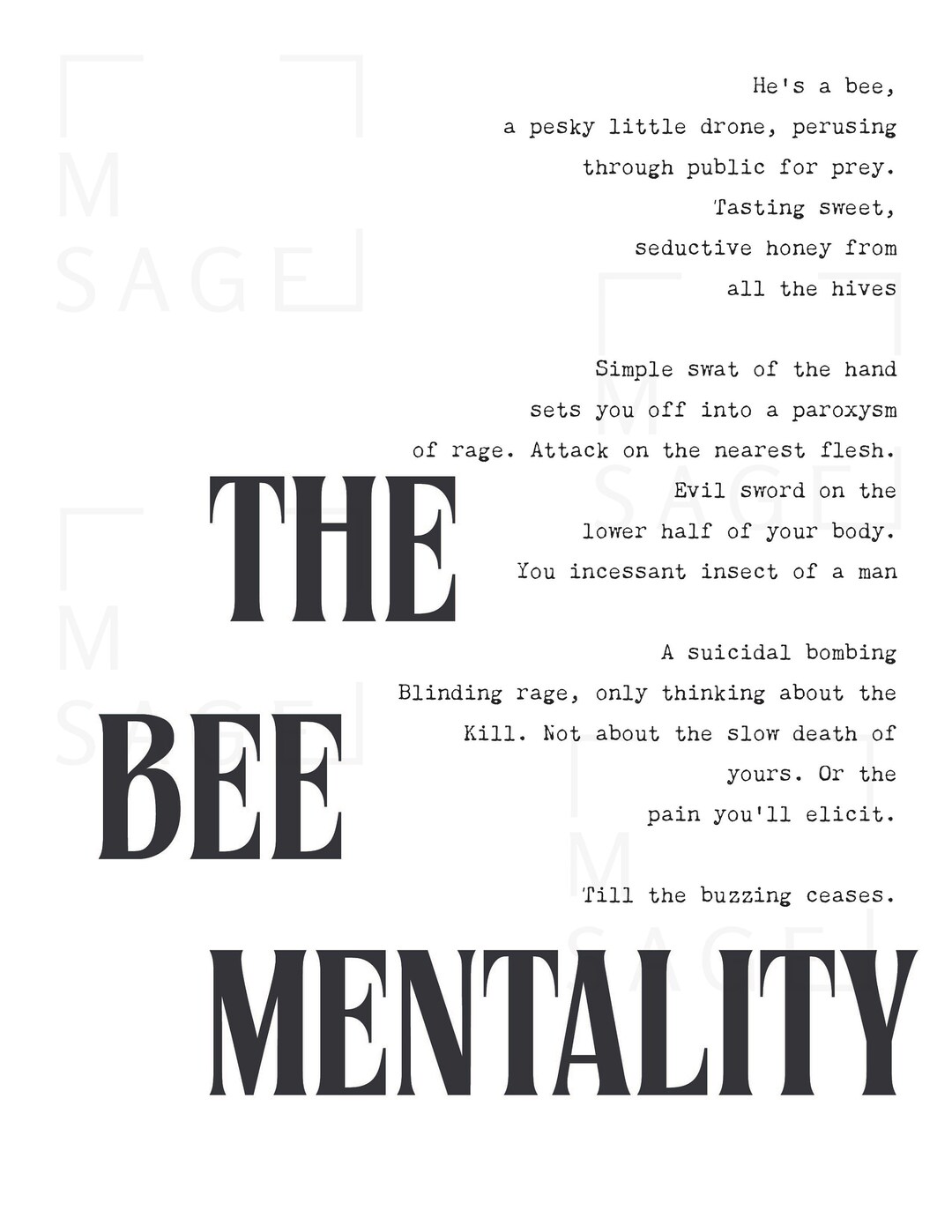 Ciebielski Prints the Bee Mentality Poem Wall Decor - Etsy