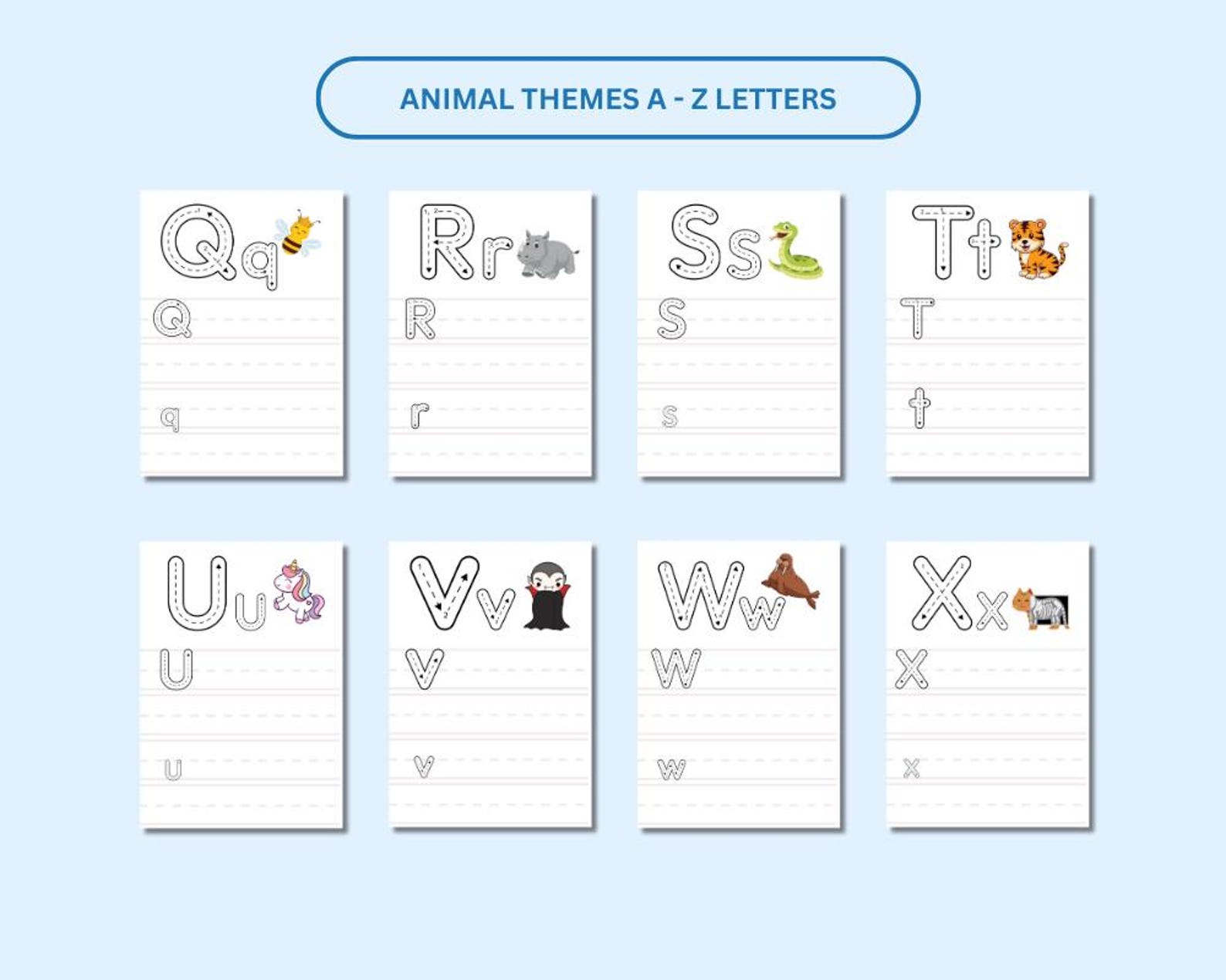 Handwriting Animals Alphabet Letters Set, Educational Learning Tool ...