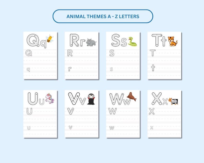 Handwriting Animals Alphabet Letters Set, Educational Learning Tool ...