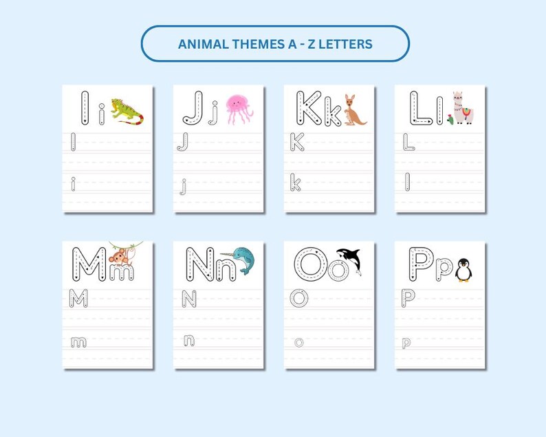 Handwriting Animals Alphabet Letters Set, Educational Learning Tool ...