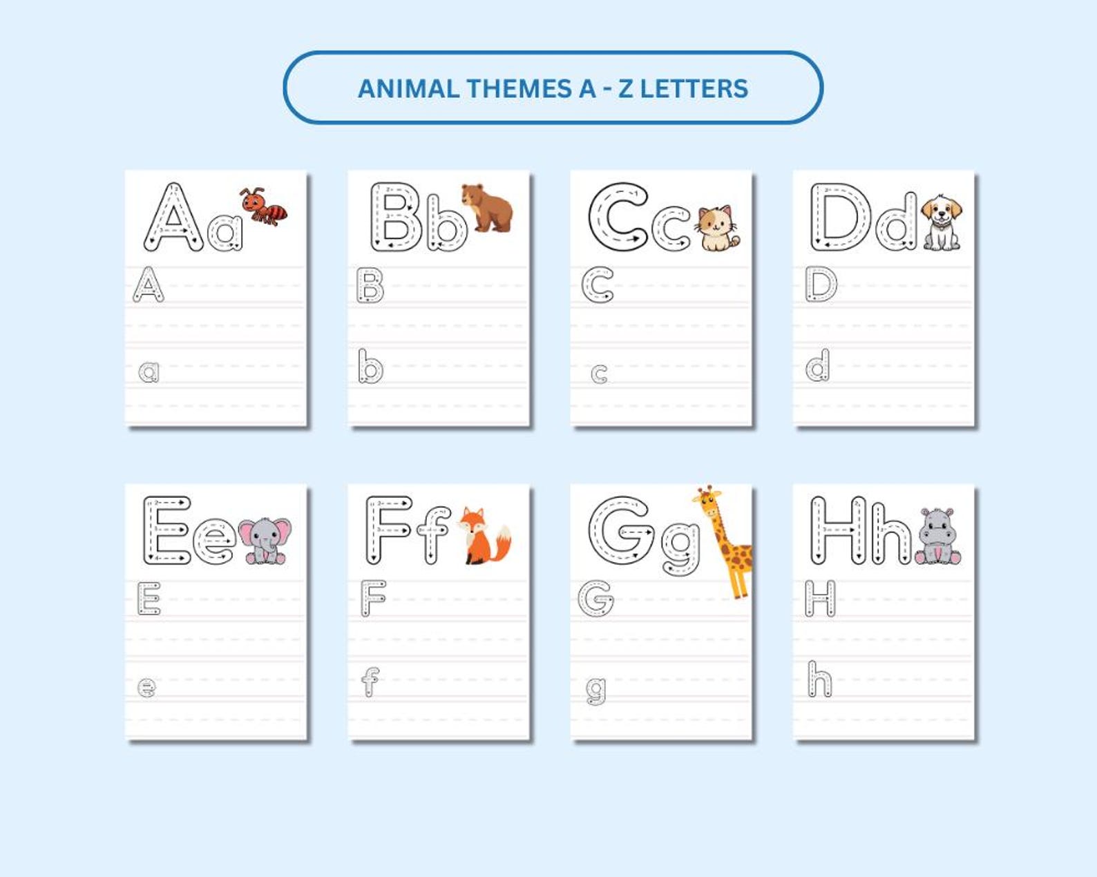 Handwriting Animals Alphabet Letters Set, Educational Learning Tool ...