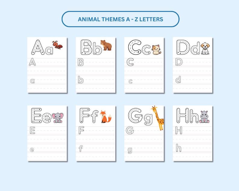 Handwriting Animals Alphabet Letters Set, Educational Learning Tool ...
