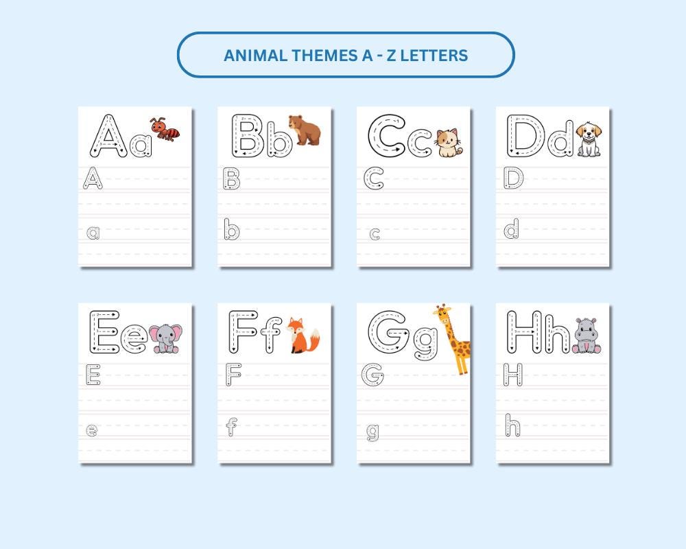 Handwriting Animals Alphabet Letters Set, Educational Learning Tool ...