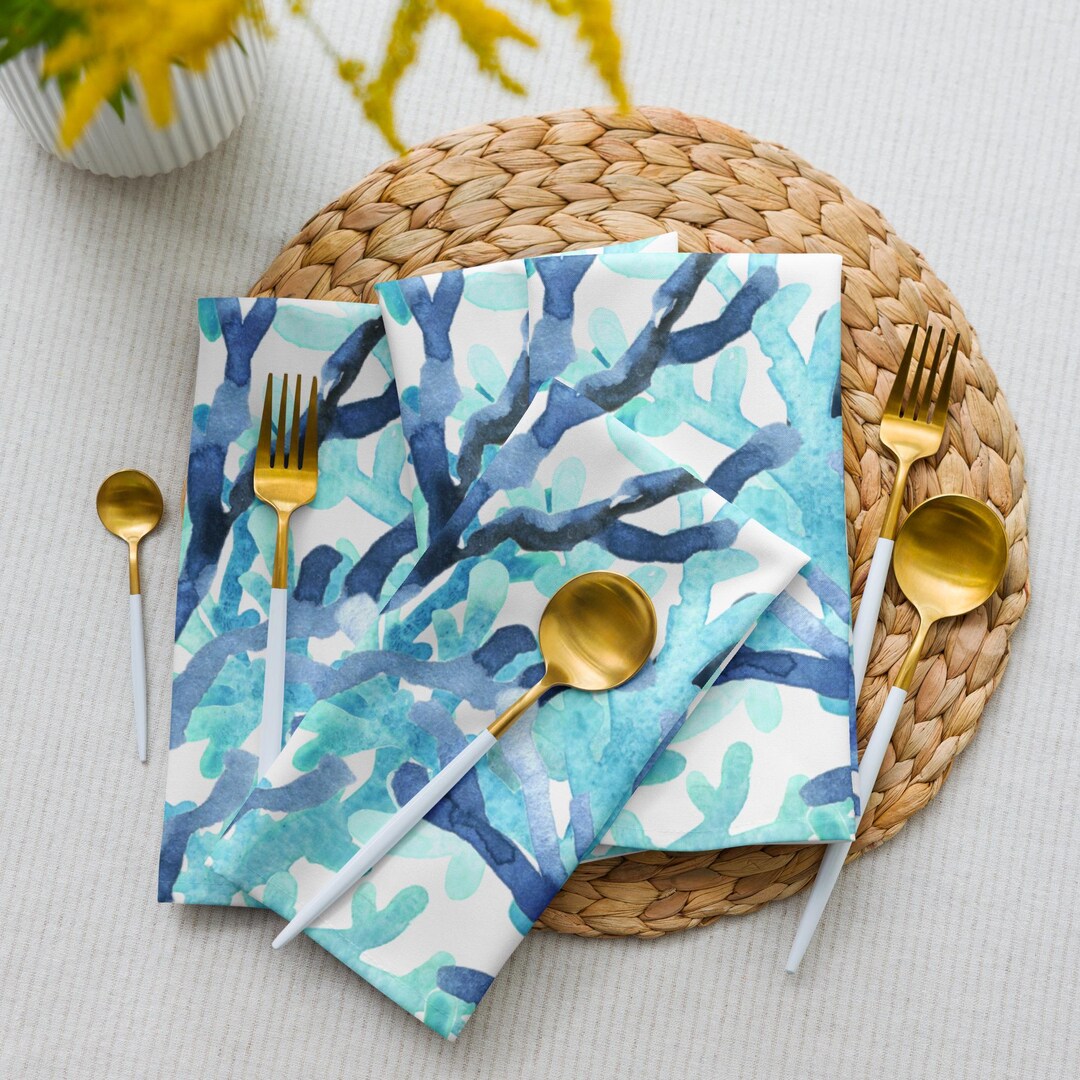 Coastal Napkins,sea Coral Coastal Napkins, Cloth Napkin Set, Elegant ...