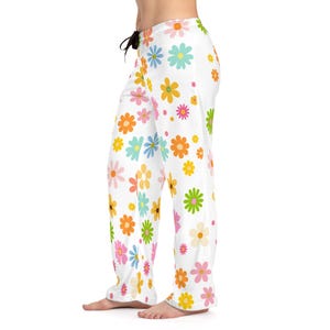 Boho Pastel Flowers Women's Pajama Pants, Wildflower Floral Lounge Wear ...