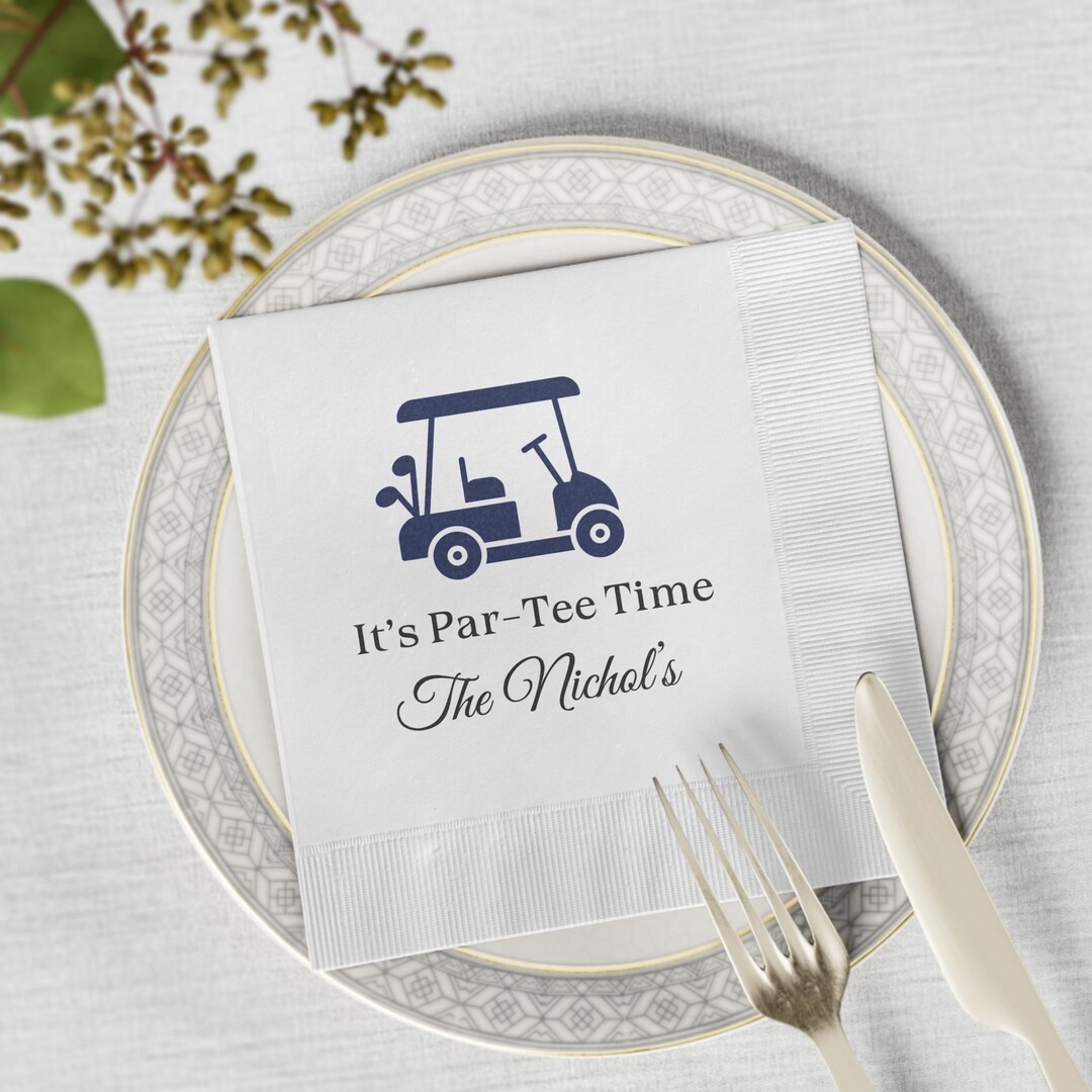 Personalized It's Par-tee Time White Coined Napkins, Funny Golf Napkins ...
