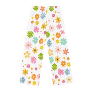Boho Pastel Flowers Women's Pajama Pants, Wildflower Floral Lounge Wear ...