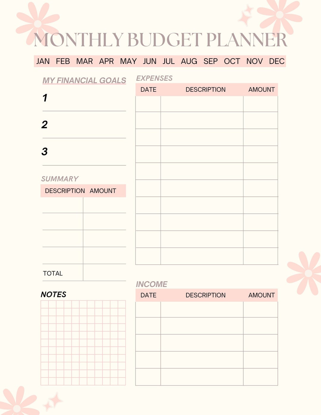 Simple Minimal Monthly Budget Planner - Etsy