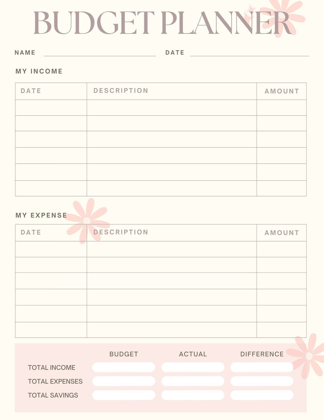 Simple Minimal Monthly Budget Planner Template - Etsy
