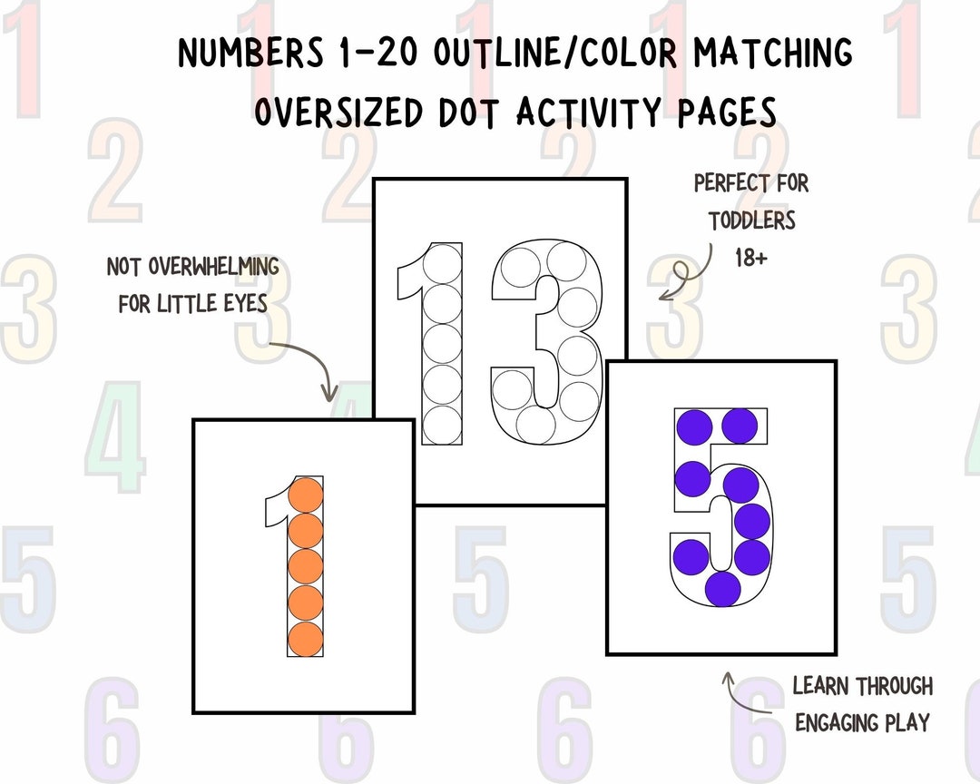 Numbers 1-20 Activity Pages 2 Sets, Dot Outline, Color Matching ...