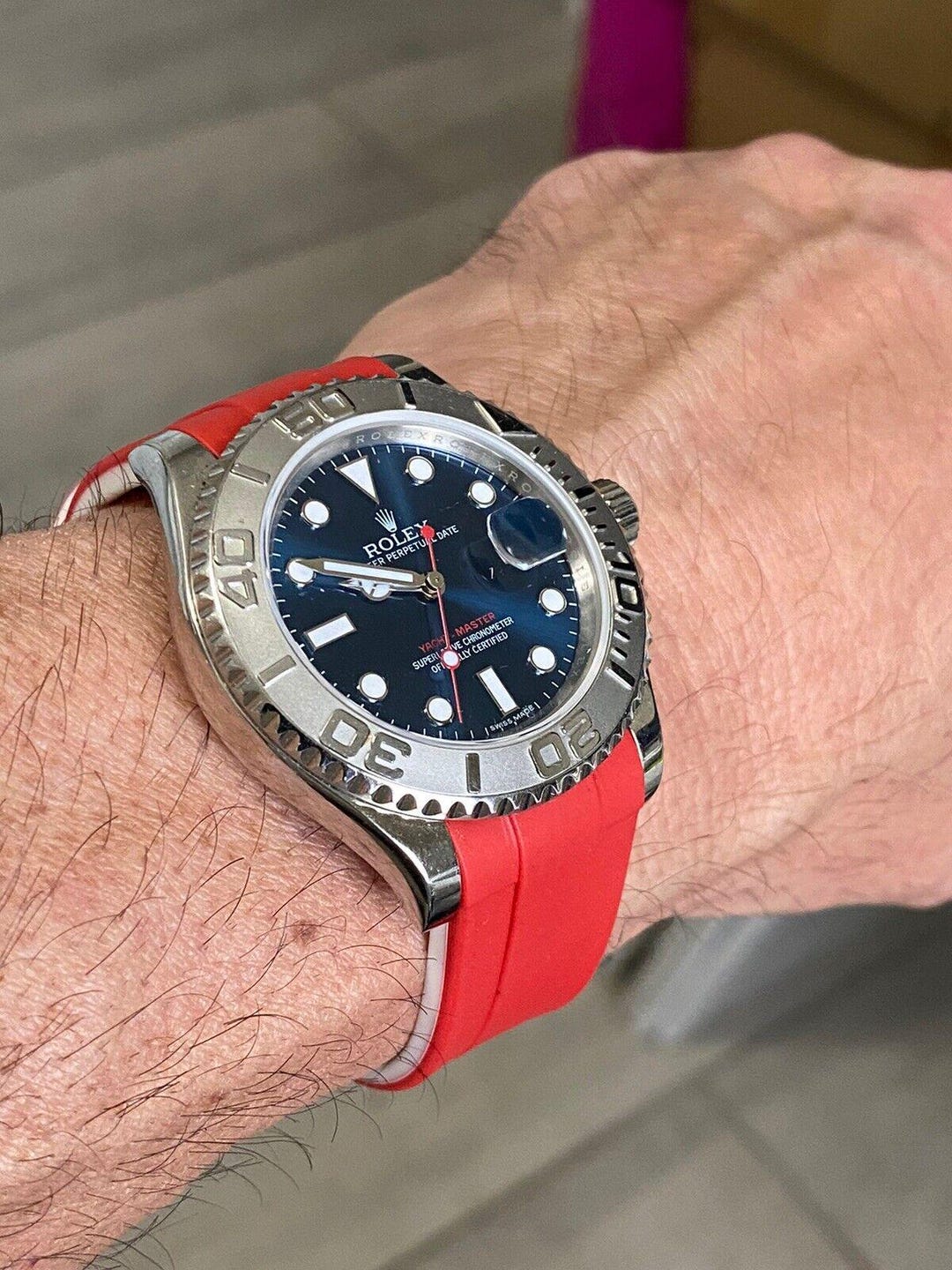 20mm Dial Color Red/white Vulcanized Rubber Strap Rolex Yachtmaster ...