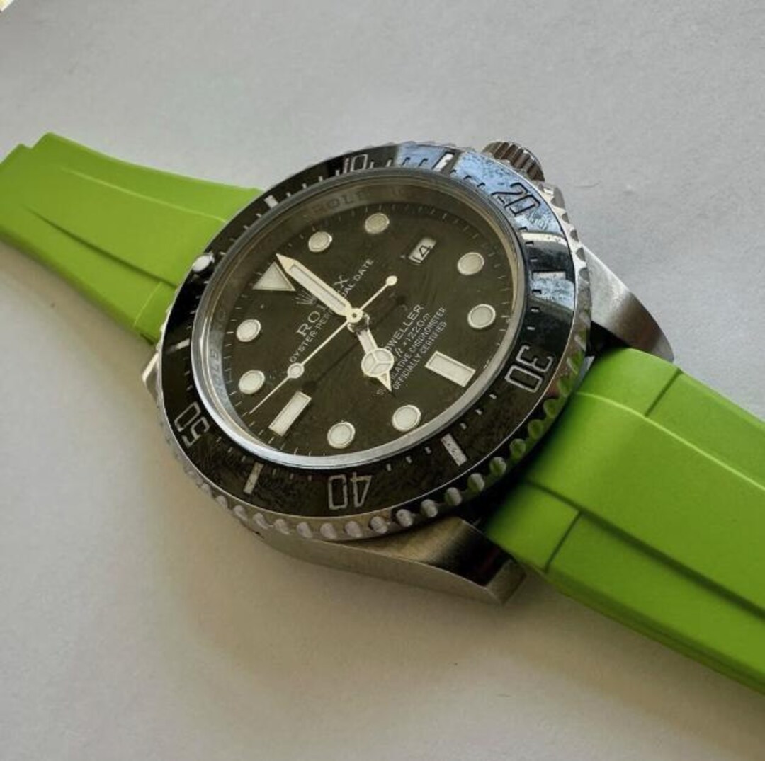 20mm LIME GREEN Caoutchouc Rubber Strap 40mm ROLEX Seadweller ...