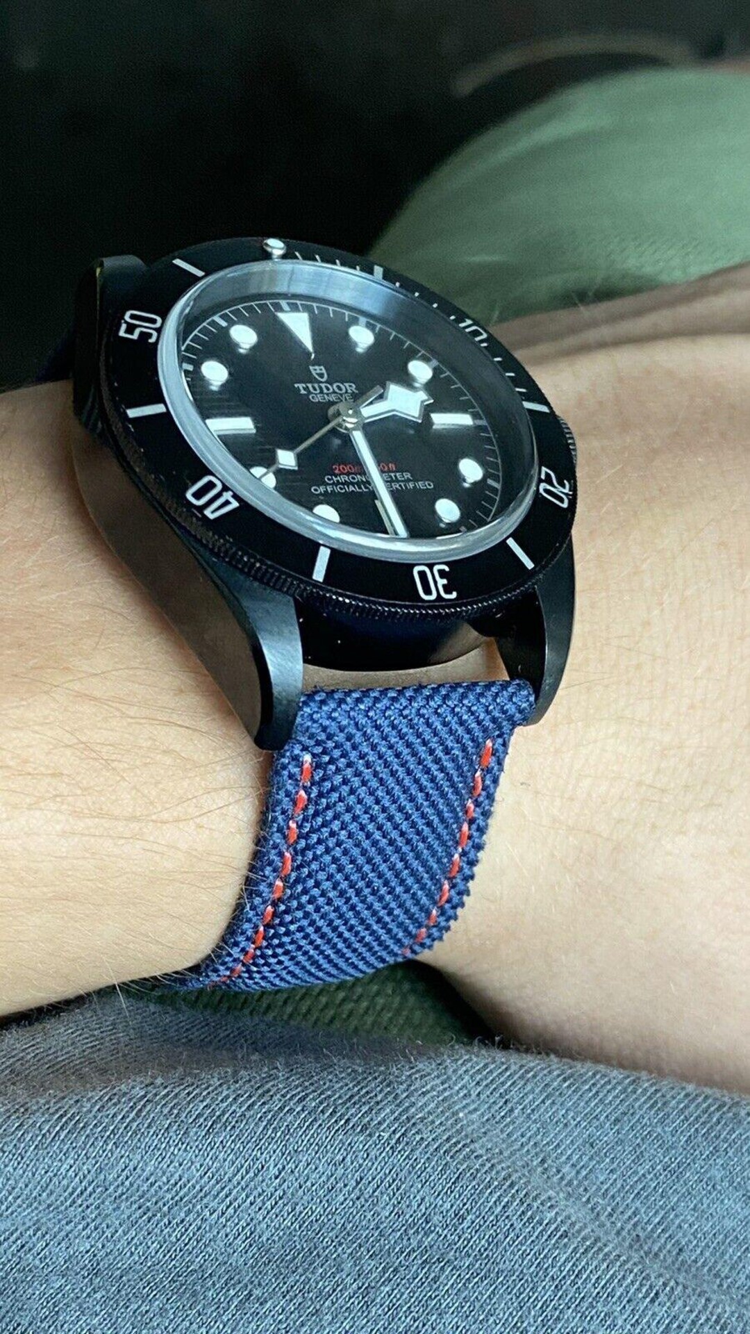 20mm Navy Blue Sailcloth Double Sided Watch Band Strap Red Stitch Aged ...