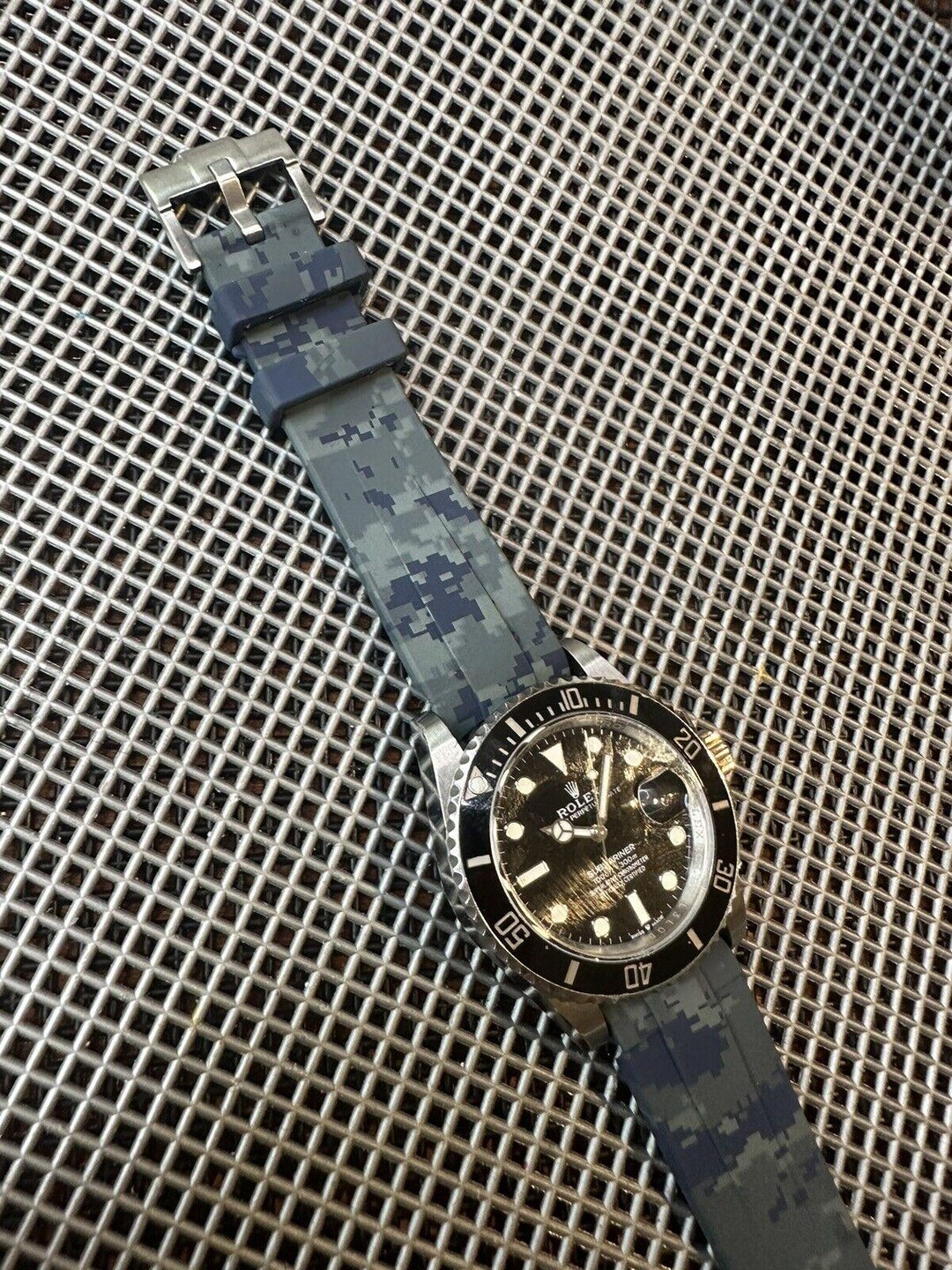 20mm Gray Navy Blue Digital Camouflage Rubber Rolex Submariner Gmt ...