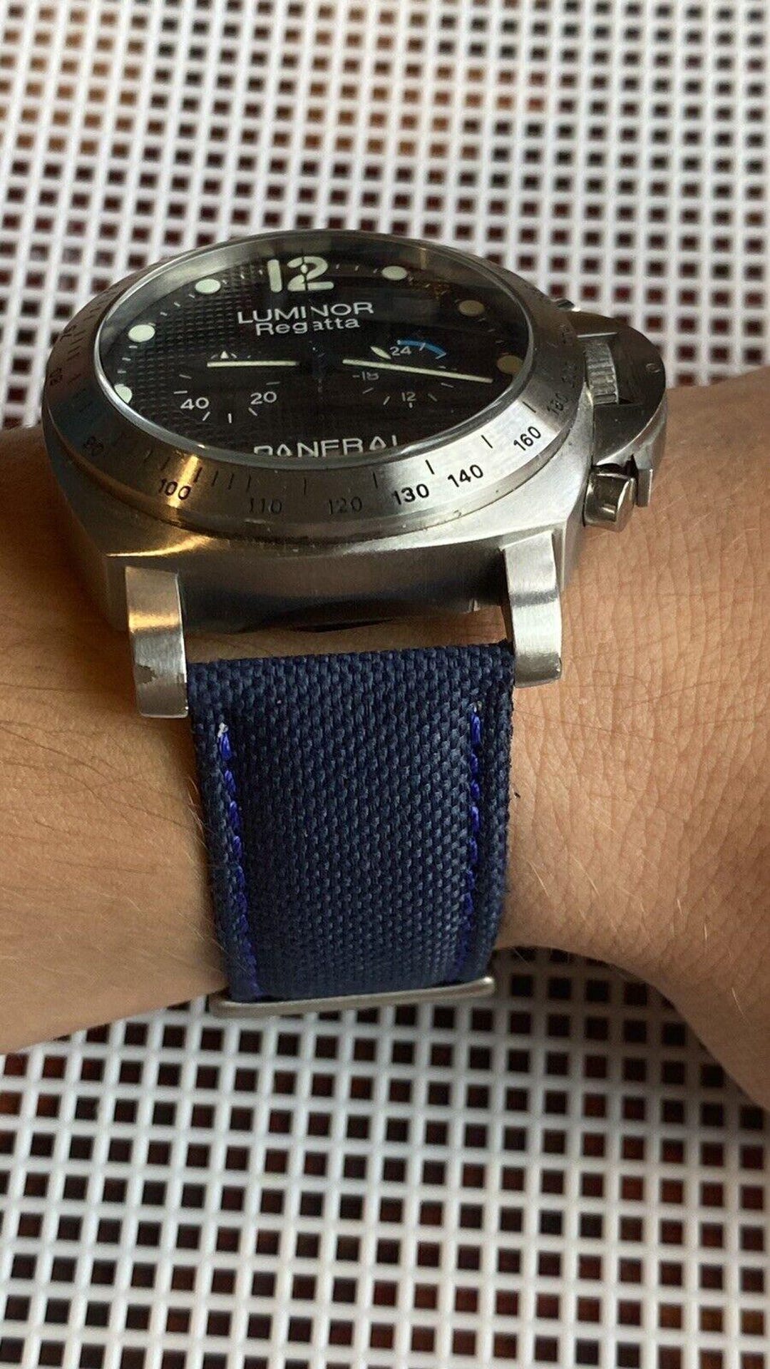 24mm Navy Blue Sailcloth Double Sided Watch Band Strap Blue Stitch Aged ...
