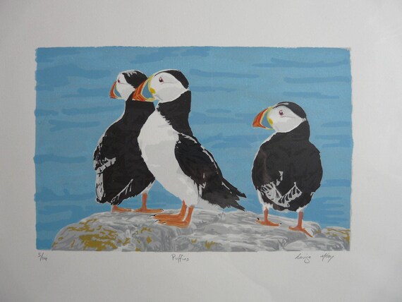 Puffins Original Screen Print. Original Art | Etsy
