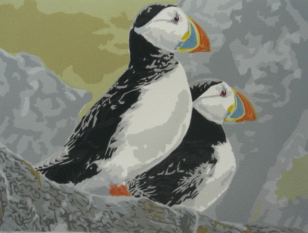 Puffin Duo Original Screen Print. Original Art - Etsy