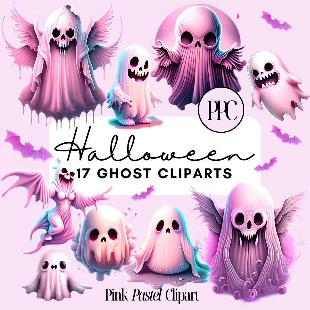 Pink Pastel Clipart Halloween Ghost Bundle, Cute Halloween Clipart ...