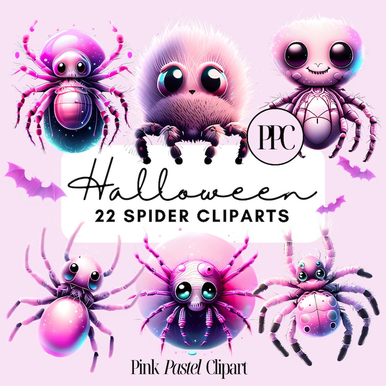 Pink Pastel Clipart Halloween Spider Bundle, Cute Halloween Clipart ...