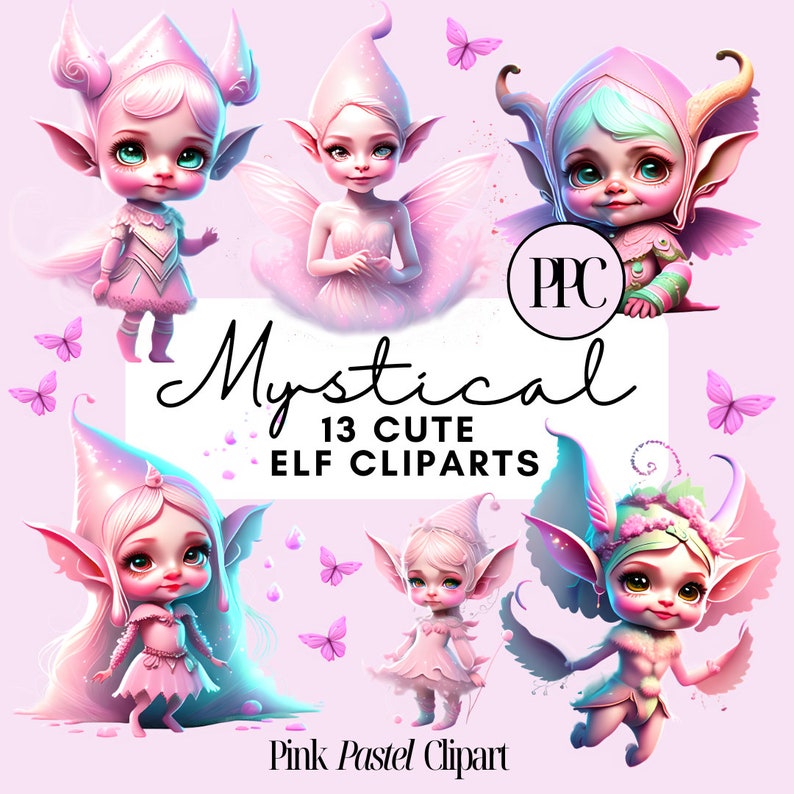 Pink Pastel Clipart Mystical Cute Elf Bundle, Cute Mystical Clipart ...