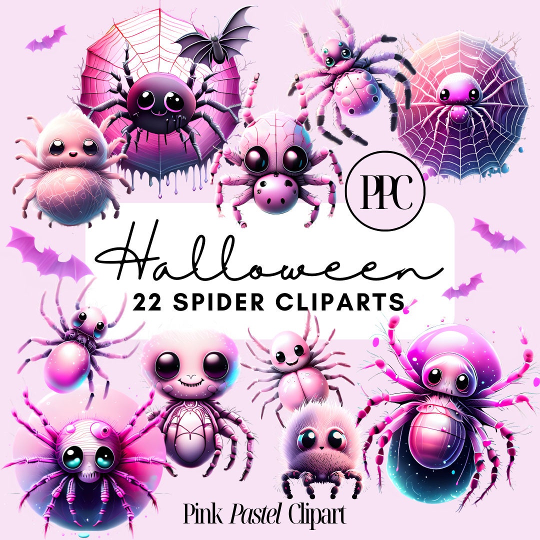 Pink Pastel Clipart Halloween Spider Bundle, Cute Halloween Clipart ...