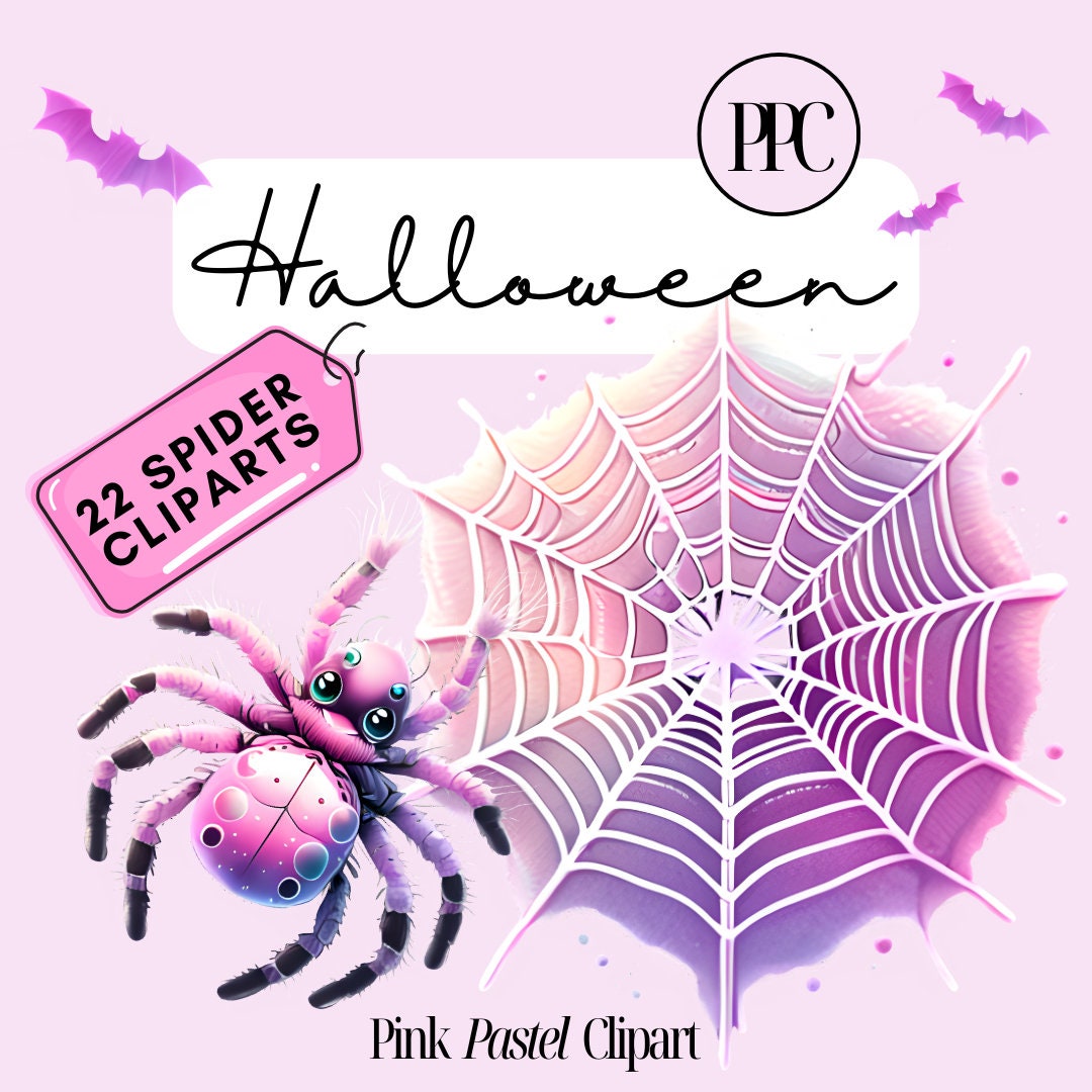 Pink Pastel Clipart Halloween Spider Bundle, Cute Halloween Clipart ...