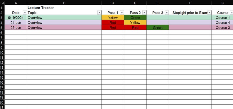 Assignment and Lecture Tracker Template - Excel and Google Sheets - Etsy