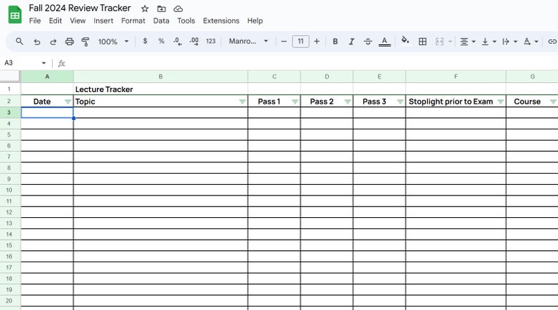 Assignment and Lecture Tracker Template - Excel and Google Sheets - Etsy