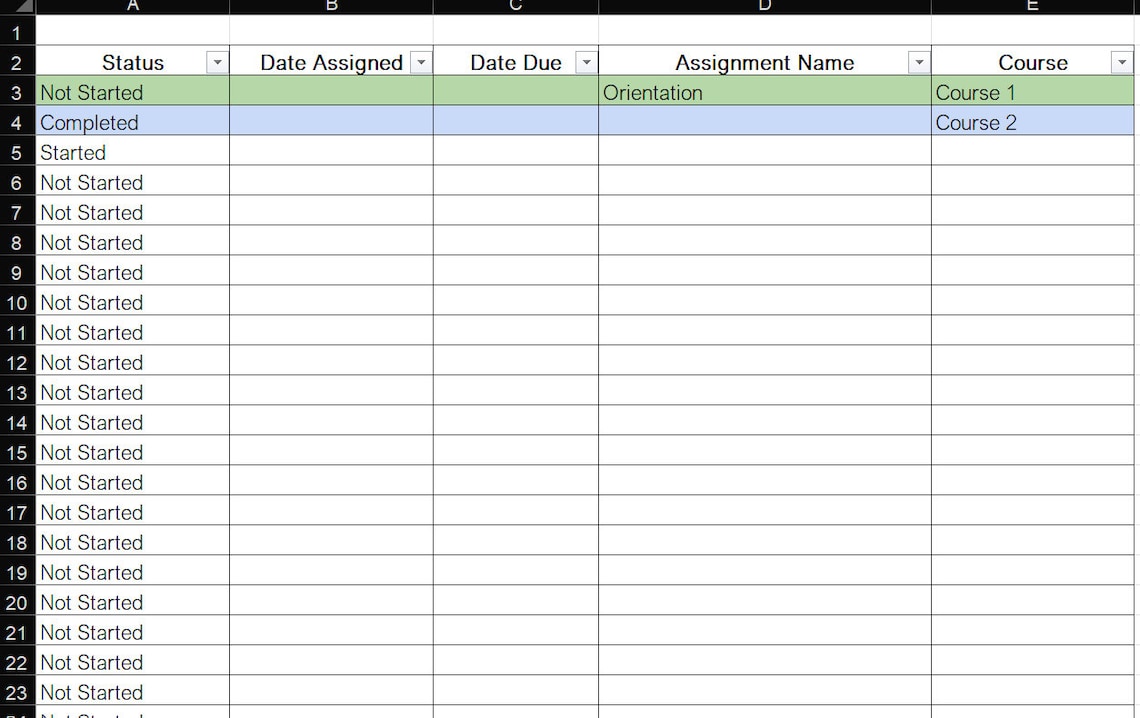 Assignment and Lecture Tracker Template - Excel and Google Sheets - Etsy