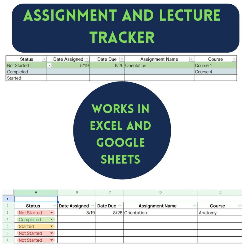 Assignment and Lecture Tracker Template - Excel and Google Sheets - Etsy