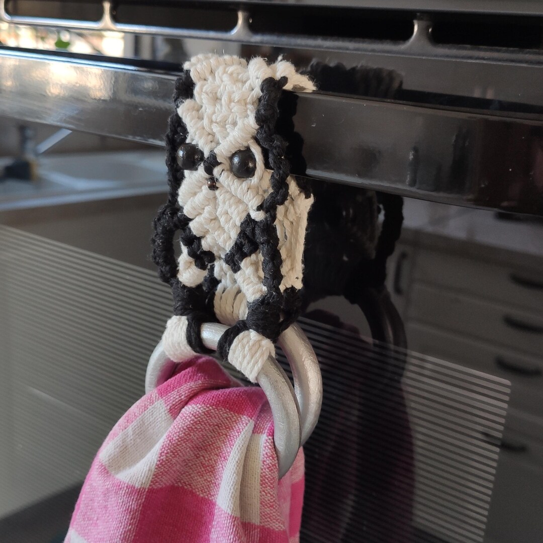 Macrame Dish Towel Holder Oven Door Kitchen Towel Double Ring Hanger ...