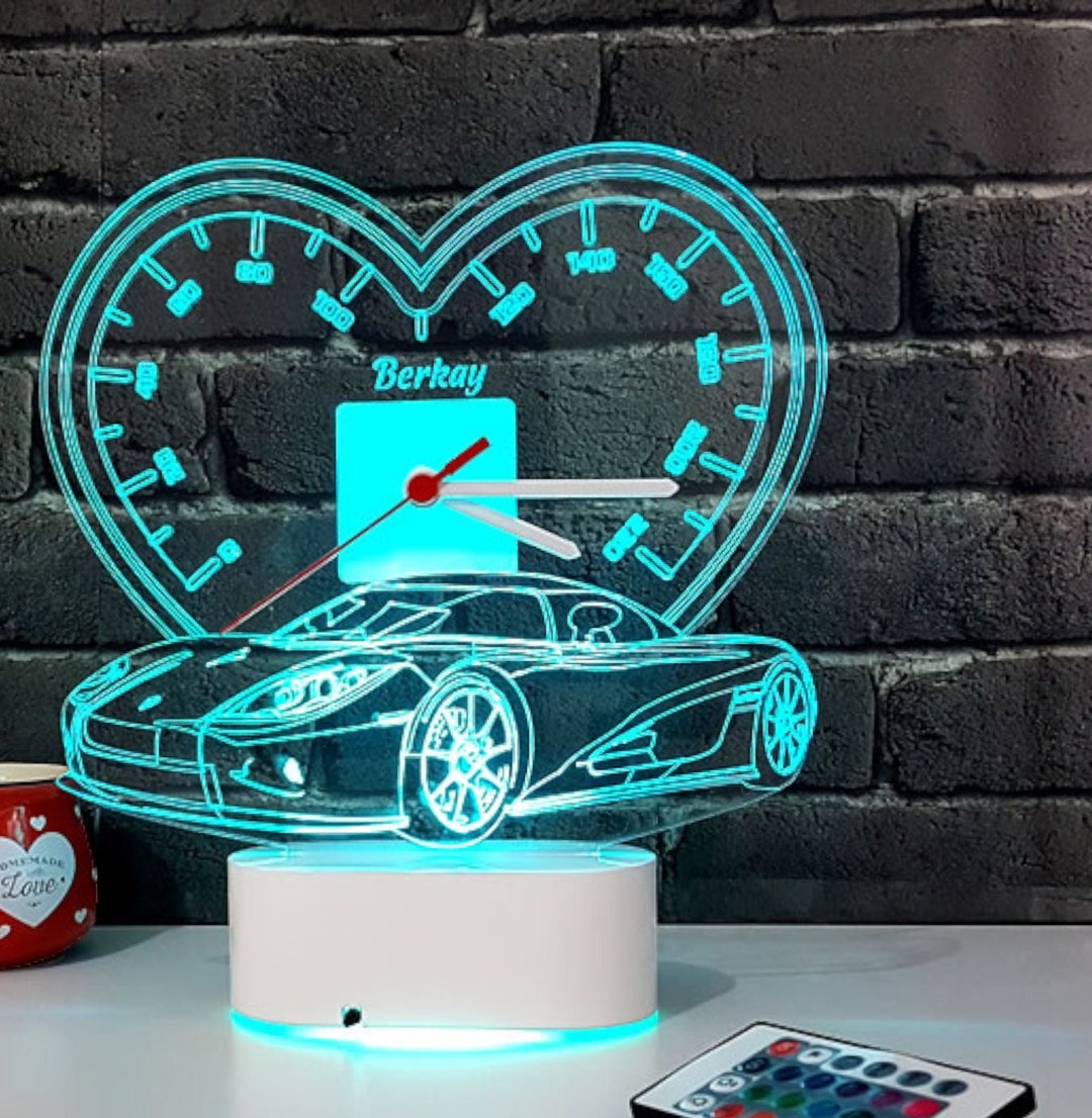 Personalized 3D Sports Car LED Lamp With Clock Remote Control Light - Etsy