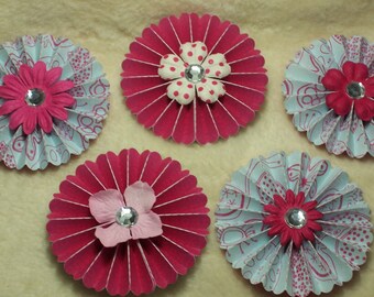Scrapbook Flowers...5 Piece Set Very Pretty Paper Flower | Etsy