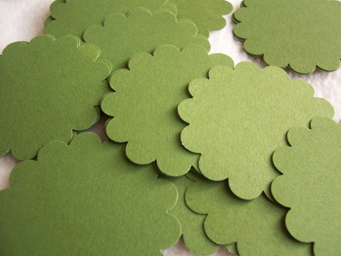 Round Scallop Tags...24 Piece Set of Very Pretty Olive Green Round ...