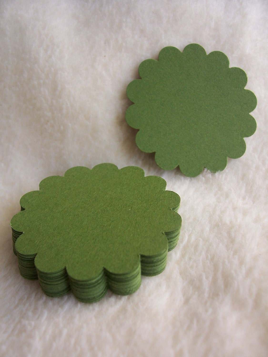 Round Scallop Tags...24 Piece Set of Very Pretty Olive Green Round ...