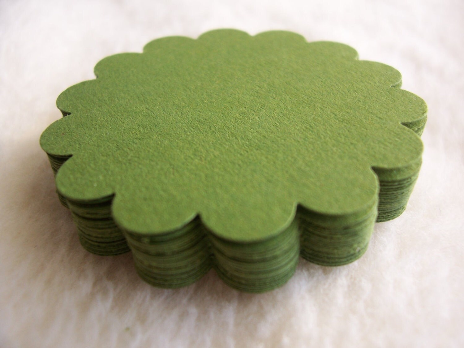 Round Scallop Tags...24 Piece Set of Very Pretty Olive Green Round ...