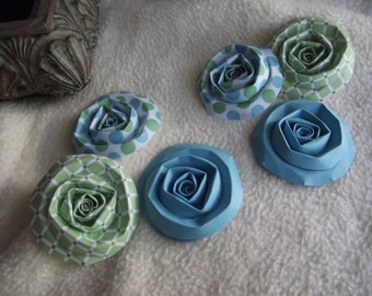 Scrapbook Flowers...6 Piece Set of Very Pretty Juniper and Mint Green ...